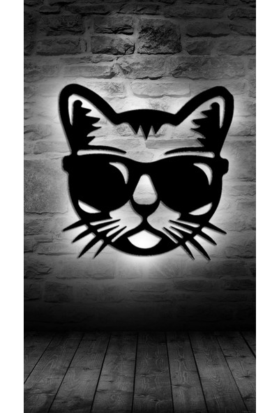 Woodenart Ledli Gözlüklü Kedi Ahşap Tablo