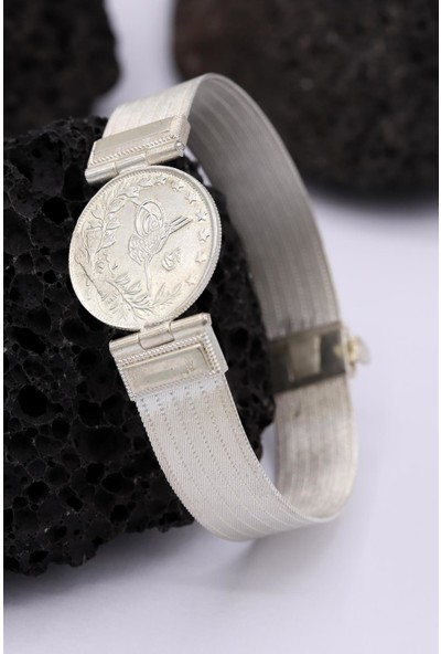 Akyüz Gümüş Osmanlı Tuğralı Trabzon Hasırı Gümüş Bilezik