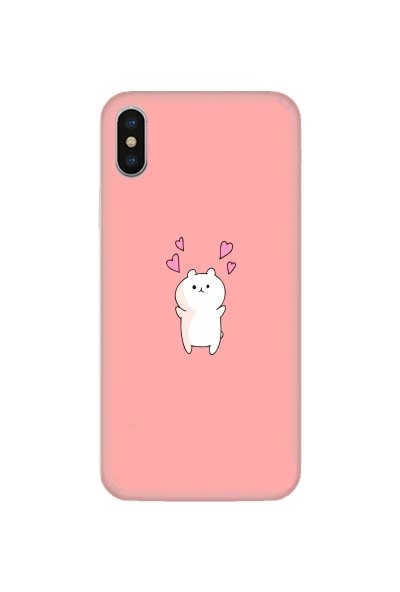 Casethrone Apple iPhone X / XS Pembe İçi Kadife Silikon Telefon Kılıfı Pmb20 Tatli Kedi