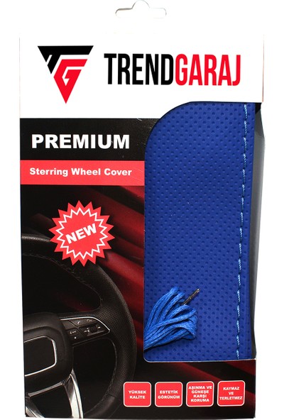 Trend Garaj Mavi Noktalı Deri Direksiyon Kılıfı