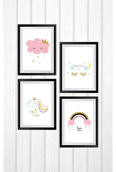 Kate Louise 4 Parça Çerçeve Görünümlü Mdf Tablo Seti - BBPL36