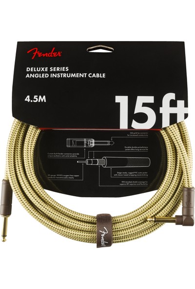 Fender Deluxe Series Instrument Cable Tweed Açılı - 4.5 Metre Enstrüman Kablosu Fender Deluxe Series Instrument Cable Tweed Açılı - 4.5 Metre Enstrüman Kablosu