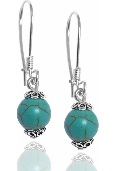 Midyat Nurtaş Gümüş Firuze Taşlı El Işçiliği Gümüş Küpe