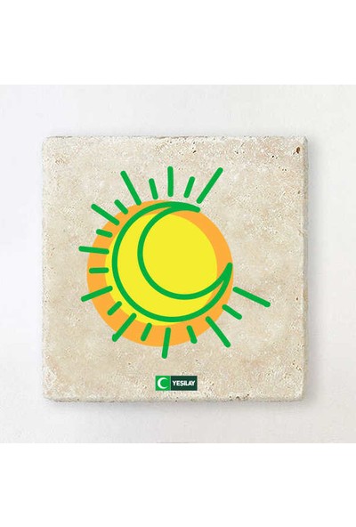 Yeşilay Taş Bardak Altlığı Hilal ve Güneş