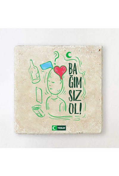 Yeşilay Bağımsız Ol Taş Bardak Altlığı