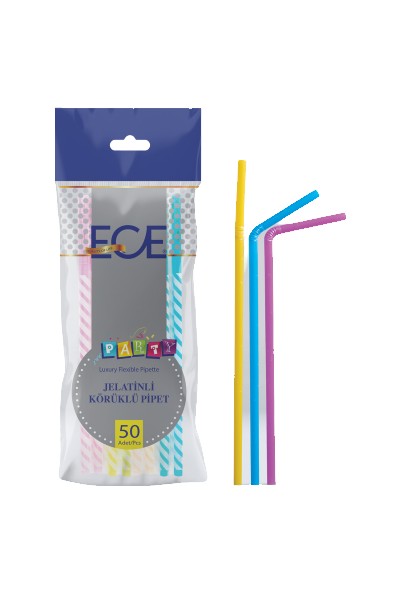 Ece Party Jelatinli Körüklü Pipet 50'li