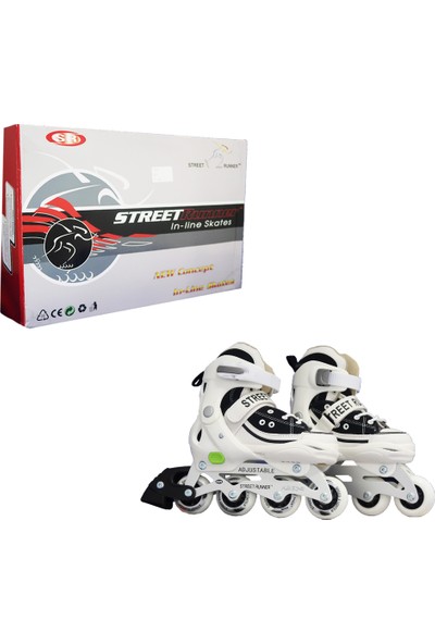 Street Runner Inline Skates Alüminyum Ayarlanabilir Çocuk Pateni Siyah-Beyaz 27-30 Numara Street Runner Inline Skates Alüminyum Ayarlanabilir Çocuk Pateni Siyah-Beyaz 27-30 Numara