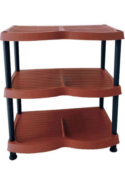 Mavis Plastik Ayakkabılık ve Terlik Rafı 3 Katlı - Kahverengi