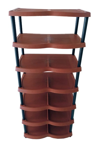 Mavis Mega Plastik Ayakkabılık ve Terlik Rafı 7 Katlı - Kahverengi