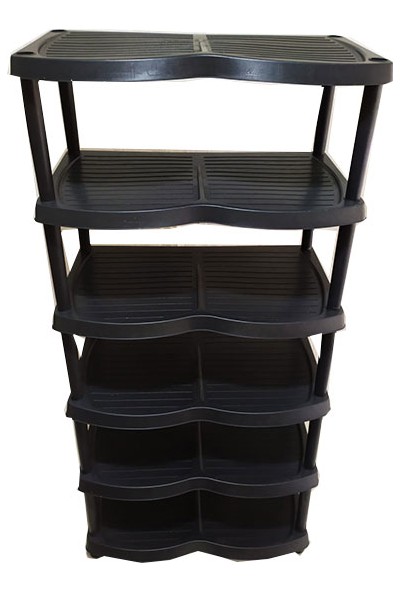 Mavis Plastik Ayakkabılık ve Terlik Rafı 6 Katlı - Siyah