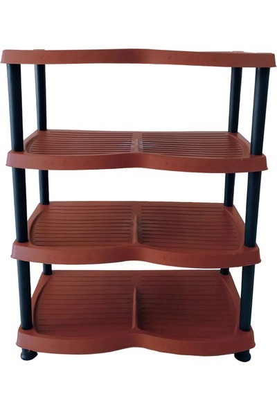 Mavis Plastik Ayakkabılık ve Terlik Rafı 4 Katlı - Kahverengi