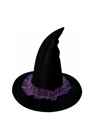 Kostümce Cadı Şapkası Mor Tüllü Çocuk