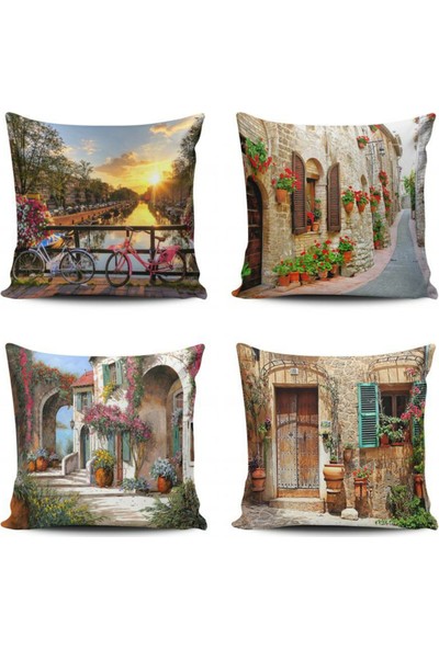 Kırlent Dünyası 4'lü Manzara Temalı Kombin Dijital Baskılı Kırlent Kılıfı