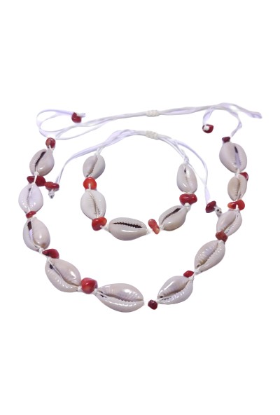 Platin Hediyelik Doğal Mercan Taşlı Natural Deniz Kabuğu Kolye Bileklik Takım