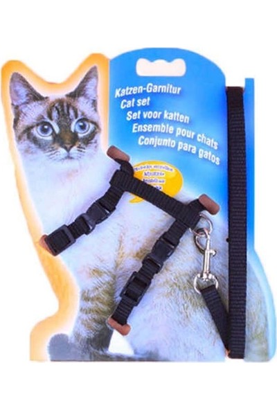 Katzen Kedi Göğüs Tasması ve Gezdirme Ipi Siyah