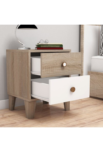 Bimossa Aztek 2 Çekmeceli Komidin Ceviz Beyaz