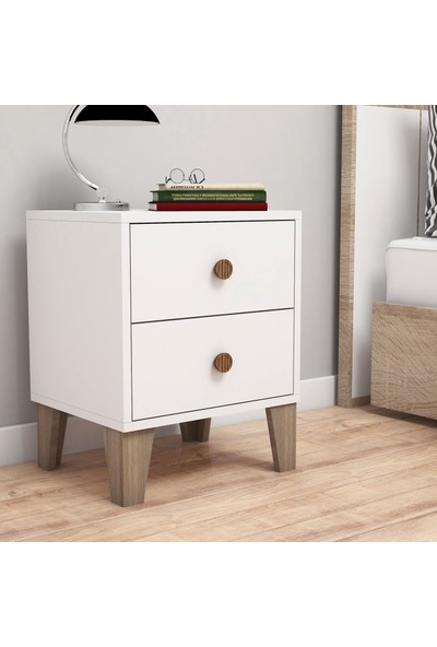 Bimossa Aztek 2 Çekmeceli Komidin Beyaz Bimossa Aztek 2 Çekmeceli Komidin Beyaz