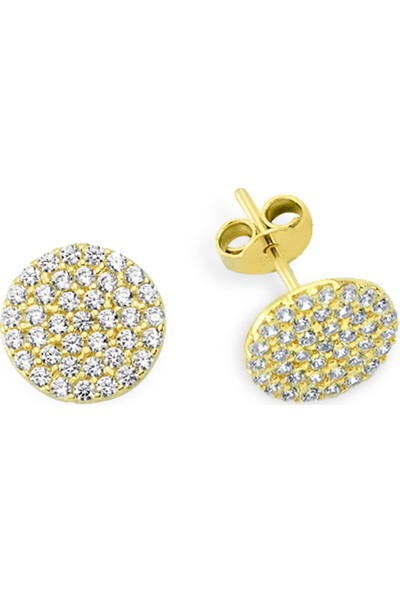 Milades Altın Taşlı Oval Küpe