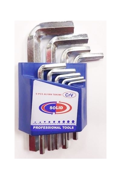 Solid 9 Parça Düz Alyan Anahtar Takımı 9 Parça Allen Düz Kısa Set