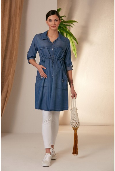 Gör&sin Hamile Bel Bağlı Kim Mavi Gömlek
