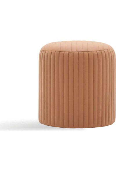 Enza Home RAUM Yuvarlak Puf Taba - Deri Desenli Kumaş -Çap 46 cm