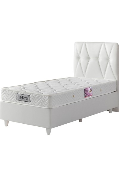 Belletto Tek Kişilik Beyaz Deri Baza +Başlık + Yatak 90 x 190 cm