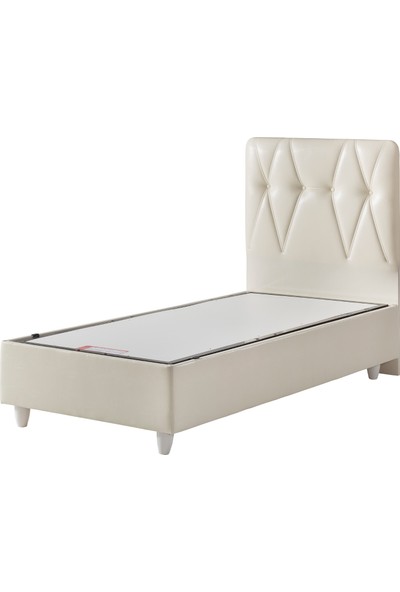 Belletto Tek Kişilik Sandıklı Krem Deri Baza Ve Başlık 90 x 190 cm