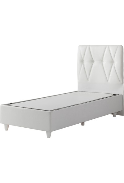 Belletto Tek Kişilik Sandıklı Beyaz Deri Baza Ve Başlık 120 x 200 cm