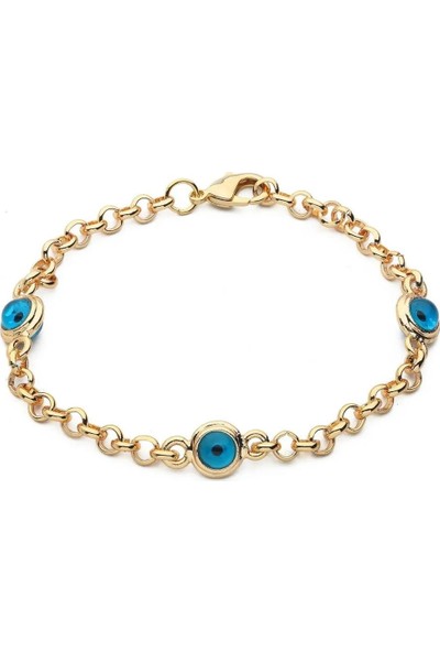 Takı Dükkanı Üç Nazar Boncuklu Gözlü Altın Kaplama Bileklik bbb01