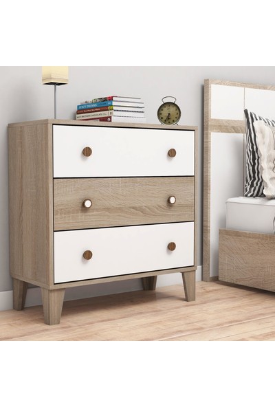 Bimossa Inka 3 Çekmeceli Şifonyer Ceviz Beyaz Bimossa Inka 3 Çekmeceli Şifonyer Ceviz Beyaz