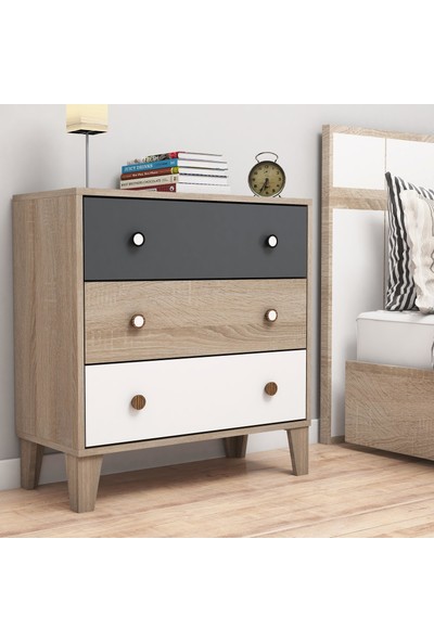 Bimossa Inka 3 Çekmeceli Şifonyer Çok Renkli