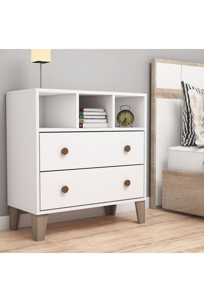 Bimossa Maya Raflı 2 Çekmeceli Şifonyer Beyaz