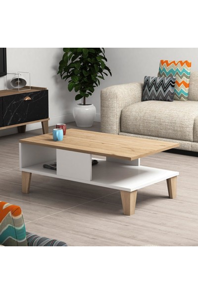 Bimossa O2040 Sümer Orta Sehpa 90cm Beyaz/Ceviz Bimossa O2040 Sümer Orta Sehpa 90cm Beyaz/Ceviz