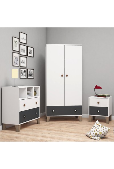 Bimossa Artos Çocuk Odası Takımı Beyaz Antrasit Bimossa Artos Çocuk Odası Takımı Beyaz Antrasit