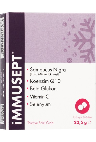 İmmusept Kara Mürver Koenzim Q10 Beta Glukan Vitamin C Çinko 30 Tablet İmmusept Kara Mürver Koenzim Q10 Beta Glukan Vitamin C Çinko 30 Tablet
