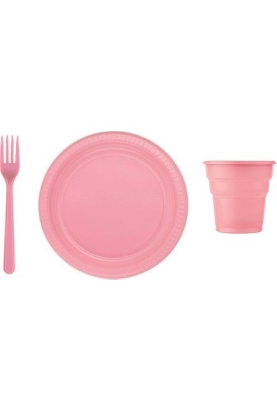 İrem Süs Evi Pembe 25 Kişilik Plastik Bardak Çatal Tabak