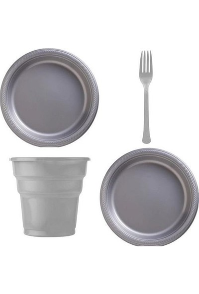 İrem Süs Evi Gümüş 25 Kişilik Plastik Bardak Çatal Tabak