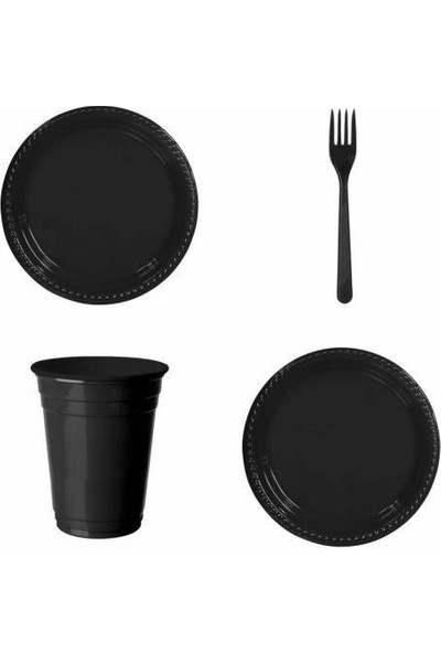 İrem Süs Evi Siyah 25 Kişilik Plastik Bardak Çatal Tabak
