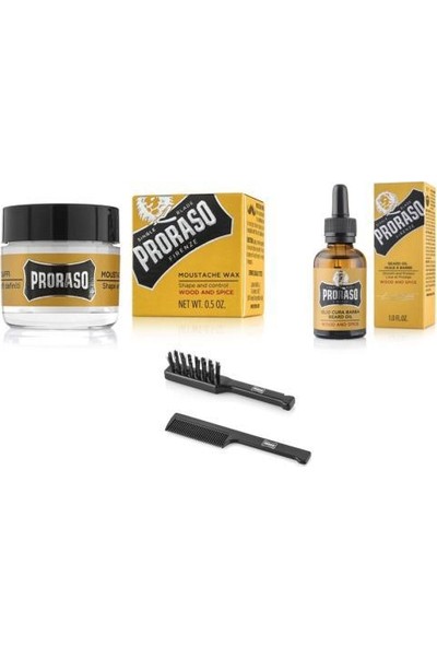 Proraso Firenze Bıyık Şekillendirici Wax 15 ml + Wood Spice Bakım Yağı 30 ml + Bıyık Tarağı ve Fırçası Proraso Firenze Bıyık Şekillendirici Wax 15 ml + Wood Spice Bakım Yağı 30 ml + Bıyık Tarağı ve Fırçası