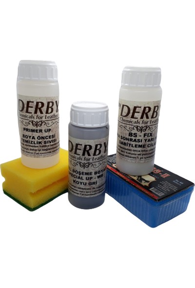 Derby 5'li Derby Koyu Gri Deri Oto Direksiyon Döşeme Boyama Seti Derby 5'li Derby Koyu Gri Deri Oto Direksiyon Döşeme Boyama Seti