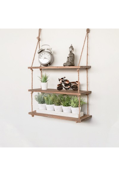 3K Life Dekoratif Ahşap Duvar Rafı Kitaplık Çiçeklik