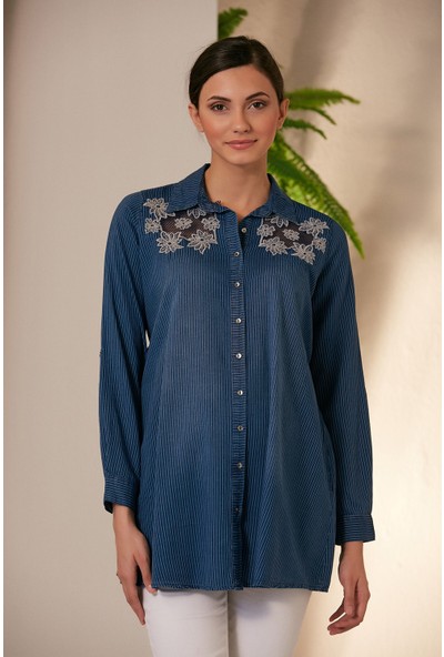 Gör&sin Hamile Omuz Detaylı Kim Mavi Gömlek