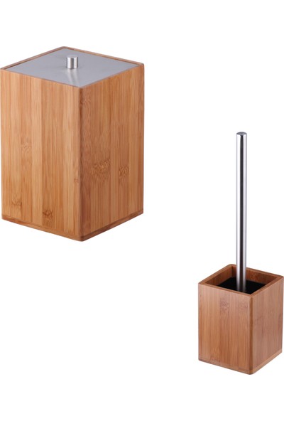 Lorin Bambu Banyo 2li Set Çöp Kovası Ve Tuvalet Fırçası