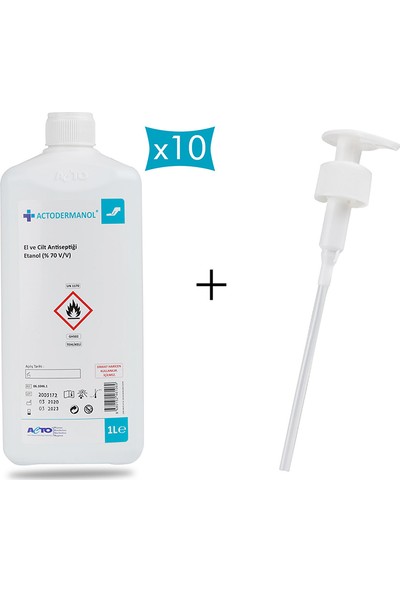 Actodermanol El ve Cilt Dezenfektanı Antiseptiği 1lt x 10 Adet + 1 Adet Pompa Actodermanol El ve Cilt Dezenfektanı Antiseptiği 1lt x 10 Adet + 1 Adet Pompa