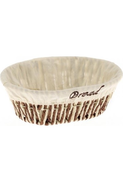 Ün Ev 1521A Şık Tasarımlı Oval Kahverengi Krem Hasır Ekmek Sepeti