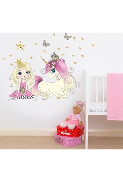 DekorLoft Prenses + Unicorn Çocuk Odası Duvar Sticker CS-879 DekorLoft Prenses + Unicorn Çocuk Odası Duvar Sticker CS-879