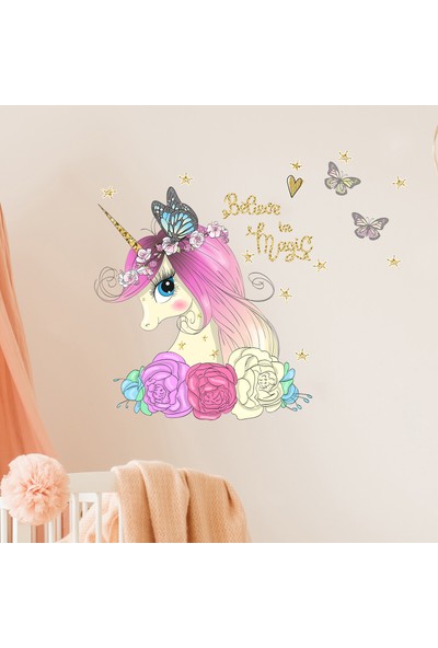 DekorLoft Çiçekli Unicorn Çocuk Odası Duvar Sticker CS-890 DekorLoft Çiçekli Unicorn Çocuk Odası Duvar Sticker CS-890