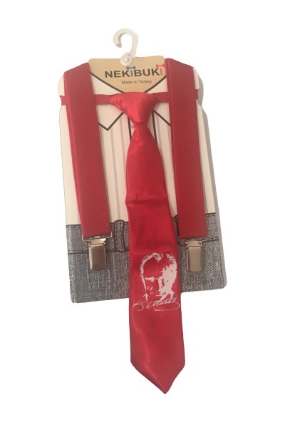 Nekibuki Atatürk Pantolon Askısı - Kravat Set - Kırmızı Nekibuki Atatürk Pantolon Askısı - Kravat Set - Kırmızı