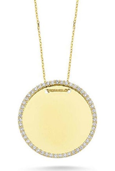 Engingold 14 Ayar Altın Taşlı Plaka Kolye