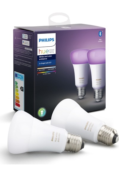Philips Hue Renkli Akıllı Ampul 2'li Ekopaket E27 Bluetooth Özellikli Philips Hue Renkli Akıllı Ampul 2'li Ekopaket E27 Bluetooth Özellikli